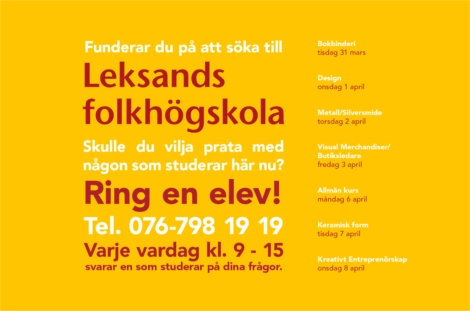 Ring en elev! - Leksands folkhögskola
